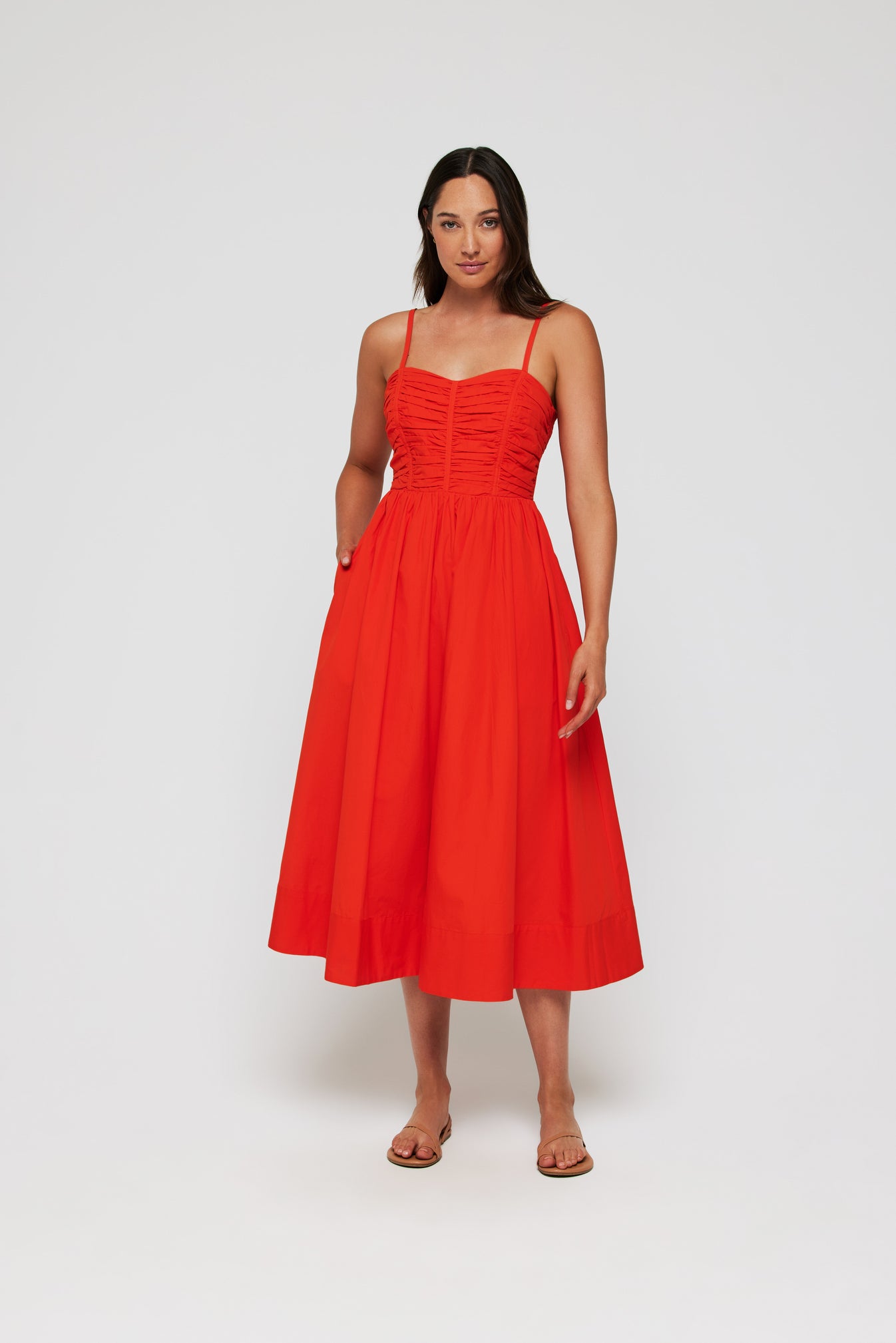 Gabriela Sweet Heart Neckline Midi Dress in Aperol – Hermoza